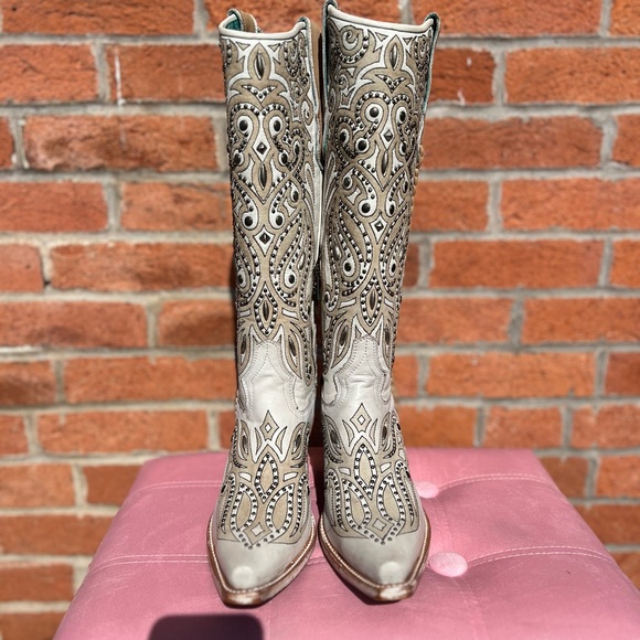 Corral | Shoes | Corral White Laser Embroidery Studs Tall Top Boot ...